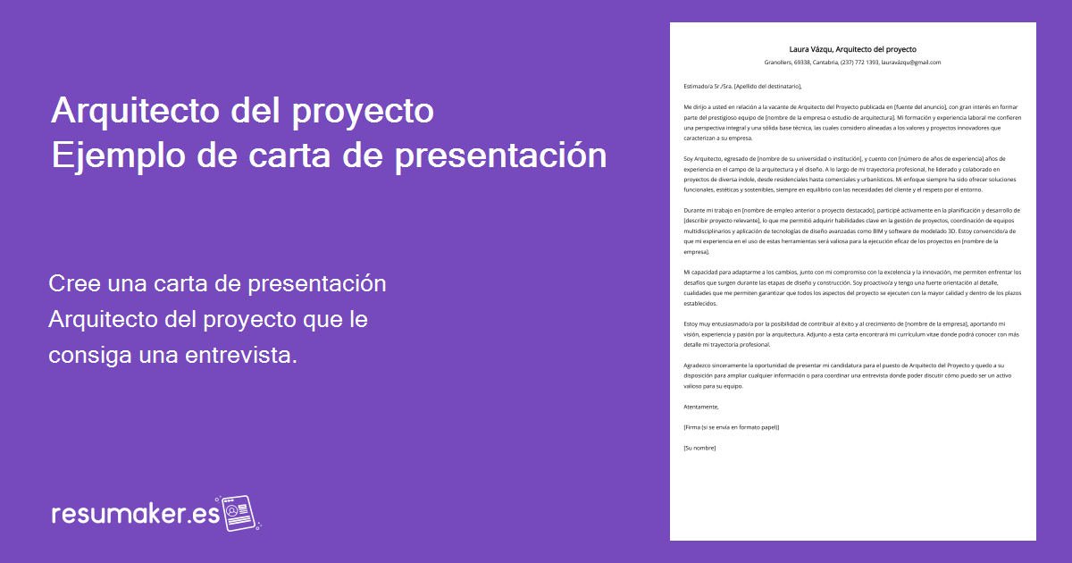 Arquitecto del proyecto Ejemplos de Cartas de Presentación (Plantilla y 20+ Consejos)