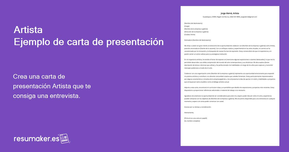 Artista Ejemplo de carta de presentación para 2024