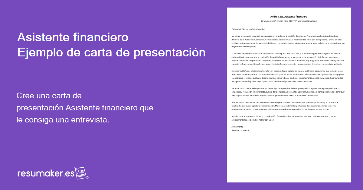 Asistente financiero Carta de presentación: Ejemplo y guía (empleos de ...