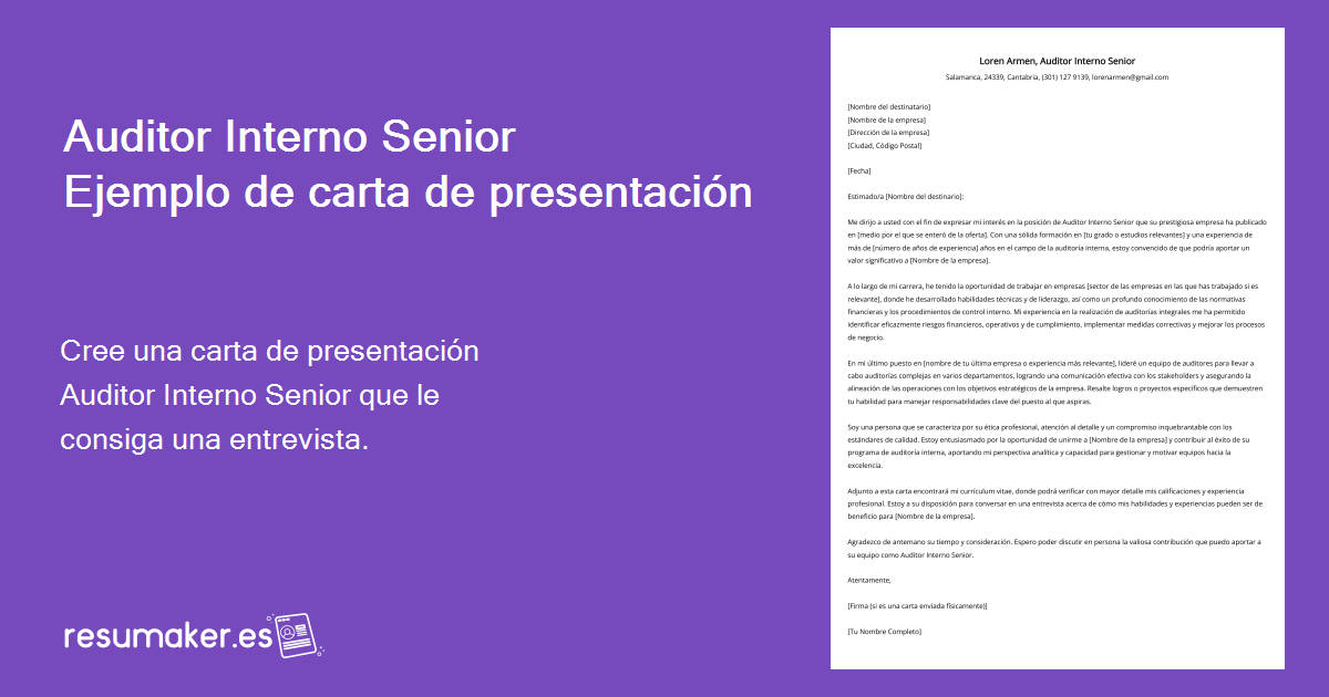 Auditor Interno Senior Ejemplos de Cartas de Presentación (Plantilla y ...