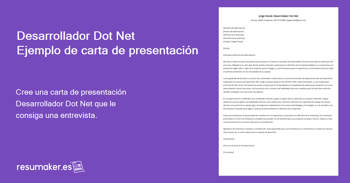 Desarrollador Dot Net Ejemplo de carta de presentación para 2024
