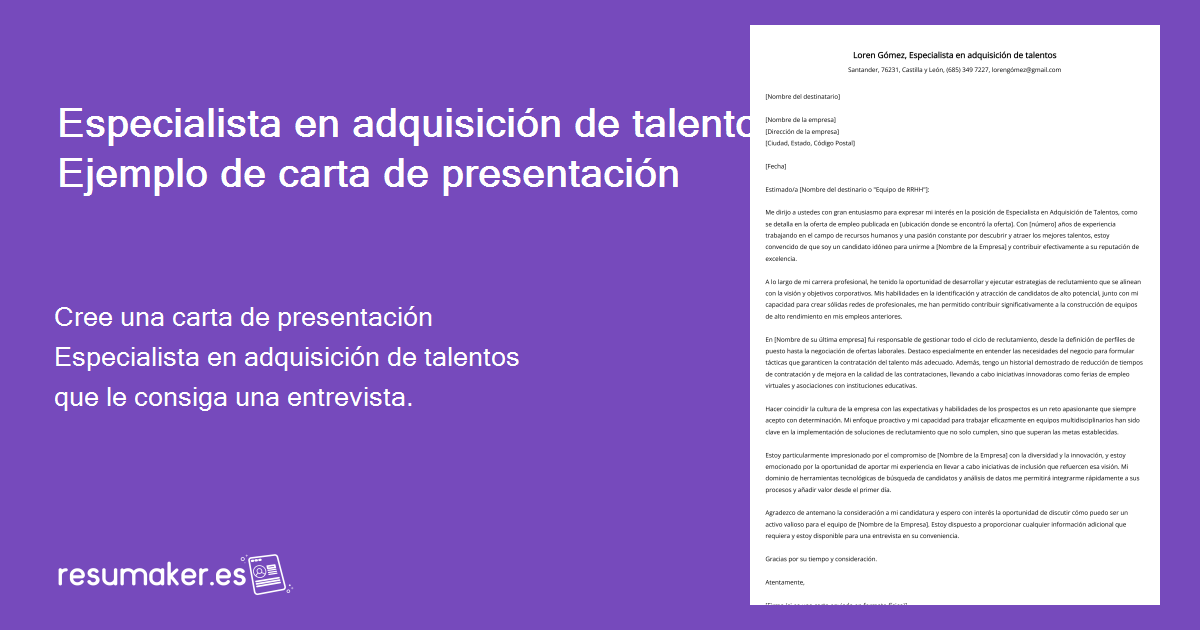 Especialista en adquisición de talentos Ejemplos de Cartas de ...