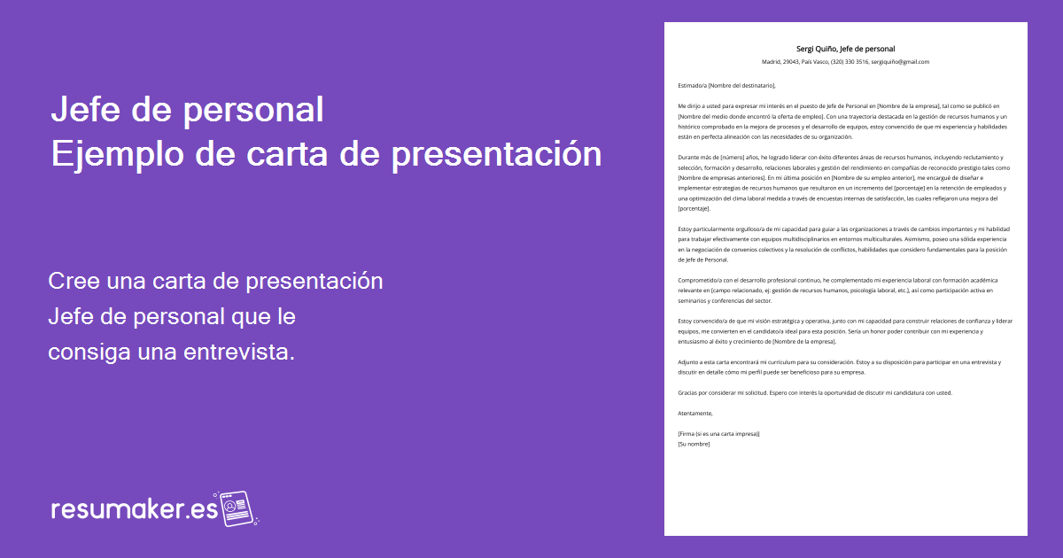 Jefe de personal Ejemplos de Cartas de Presentación (Plantilla y 20 ...