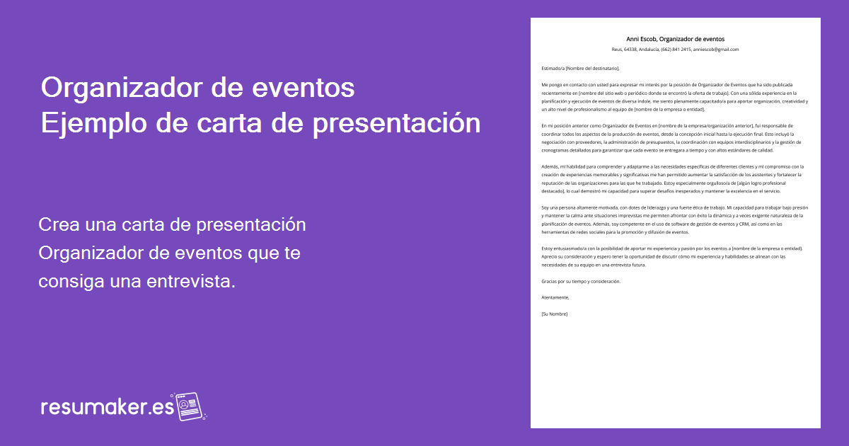 Organizador de eventos Ejemplo de carta de presentación para 2024