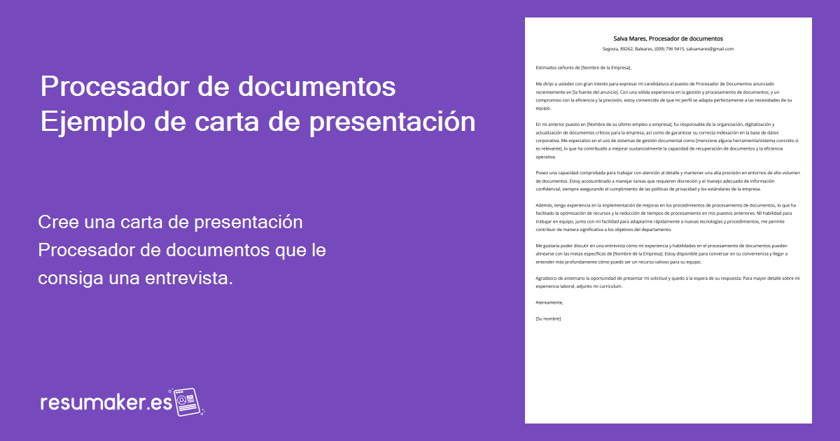 Procesador de documentos Ejemplo de carta de presentación para 2024
