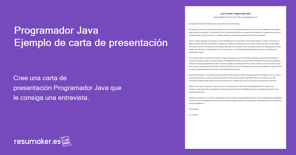 Programador Java Carta de presentación: Ejemplo y guía (empleos de ...