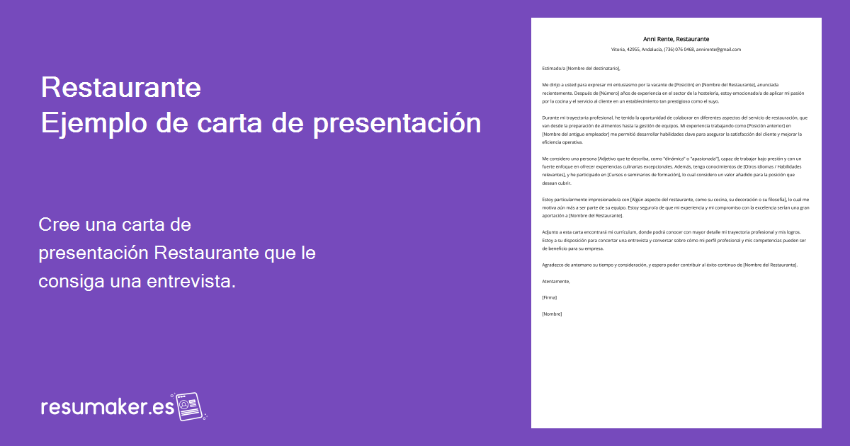 Restaurante Ejemplos de Cartas de Presentación (Plantilla y 20+ Consejos)