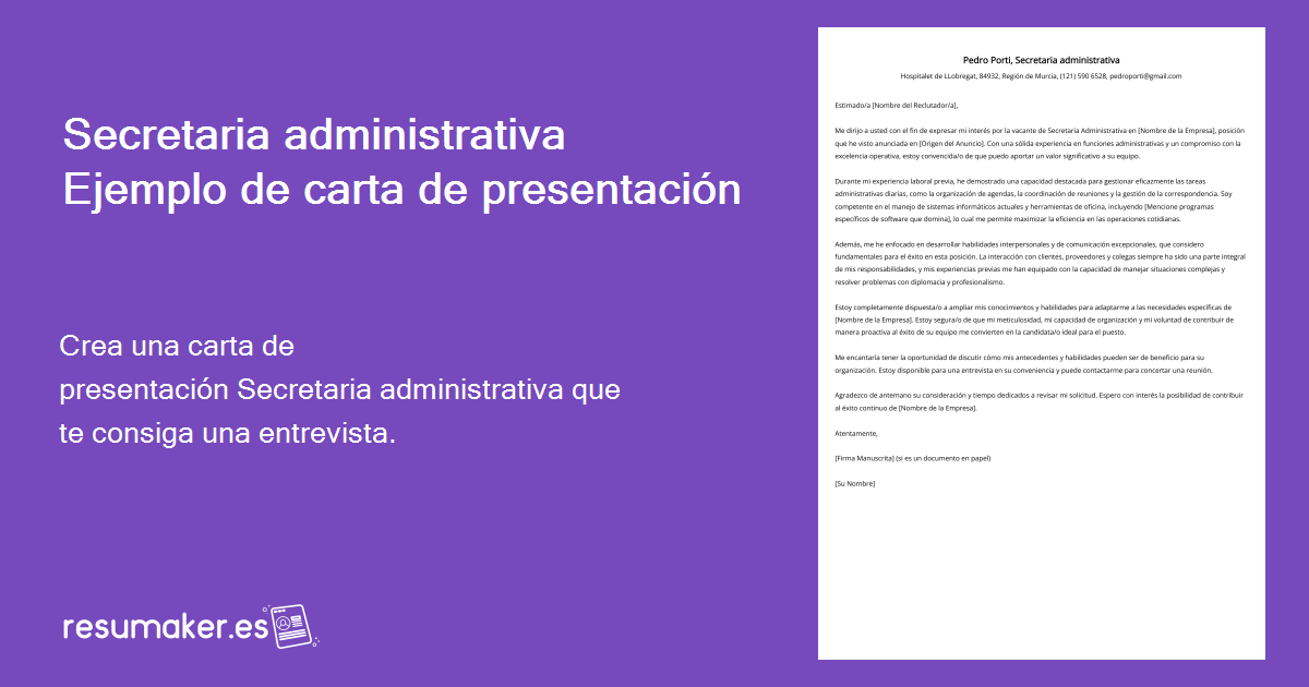 Secretaria administrativa Ejemplo de carta de presentación para 2024