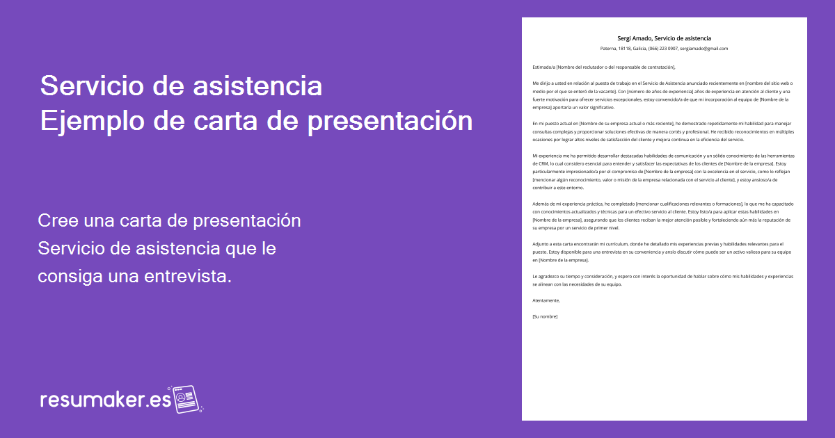 Servicio de asistencia Carta de presentación: Ejemplo y guía (empleos ...