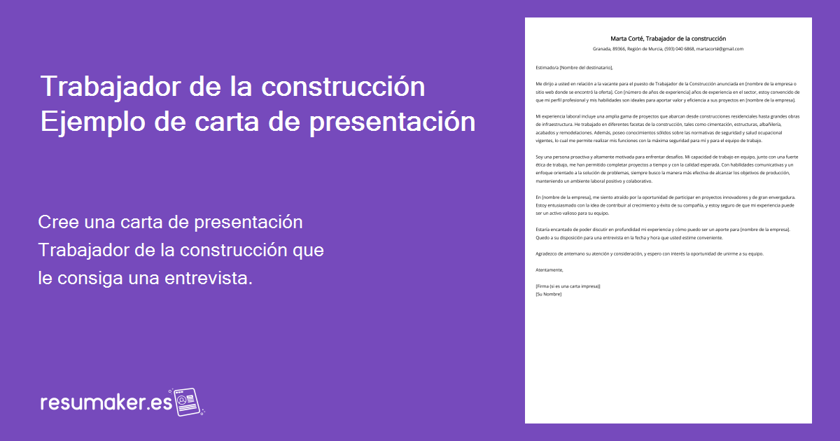 Trabajador de la construcción Ejemplo de carta de presentación para 2024