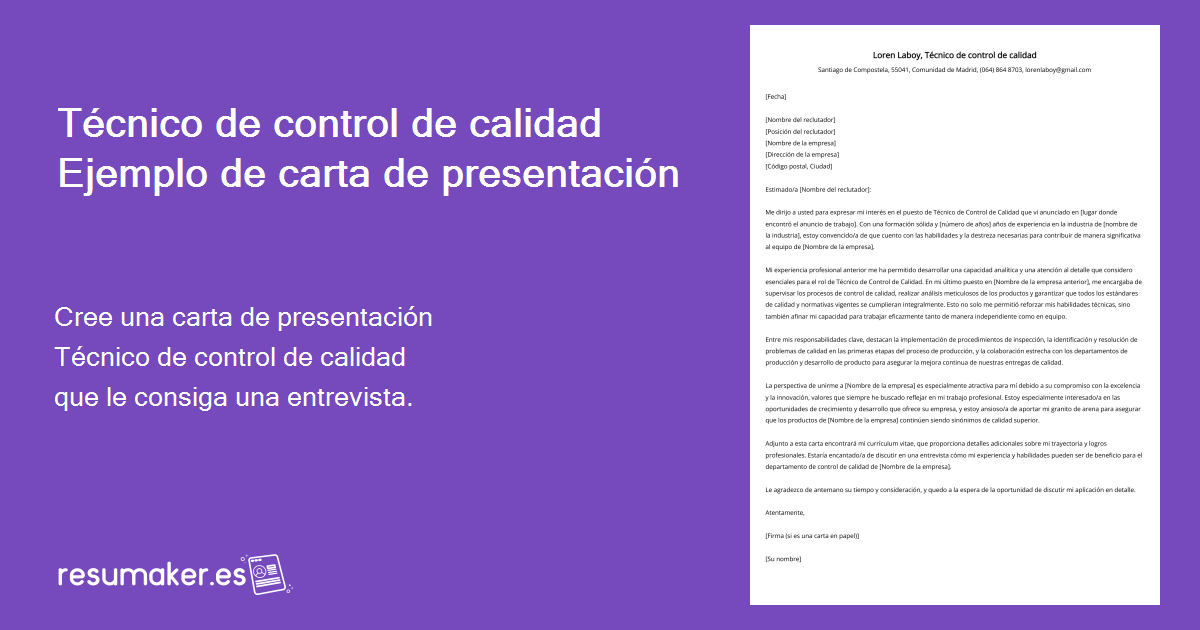 Técnico de control de calidad Ejemplos de Cartas de Presentación (Plantilla y 20+ Consejos)