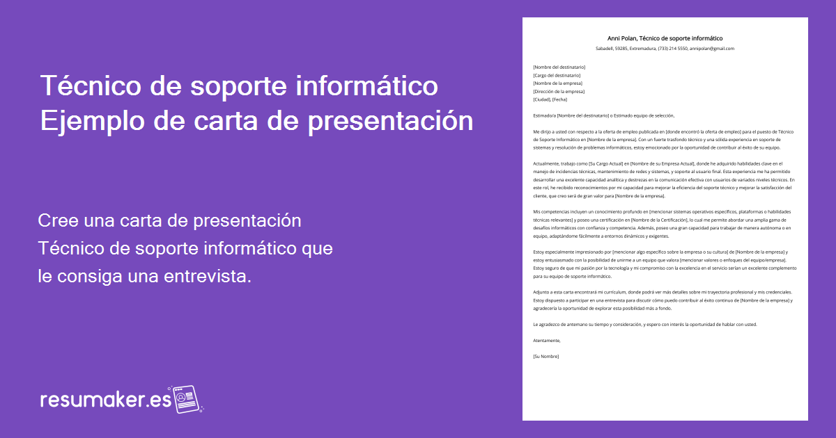Técnico de soporte informático Ejemplo de carta de presentación para 2024