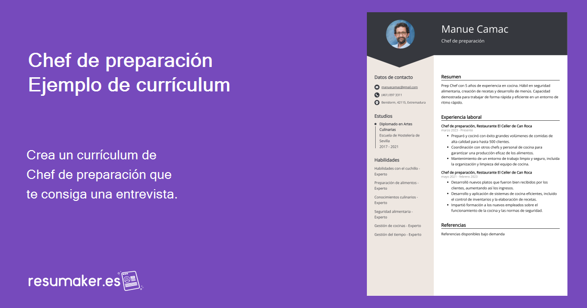 Ejemplos de Curriculum Vitae Chef de preparación (Plantilla y 20+ Consejos)