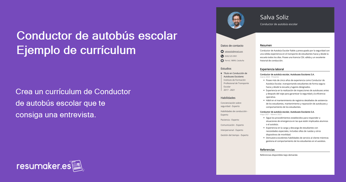 Ejemplos de Curriculum Vitae Conductor de autobús escolar (Plantilla y ...