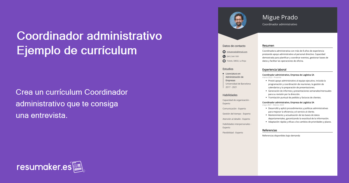 Ejemplo de currículum de coordinador administrativo (Guía gratuita)