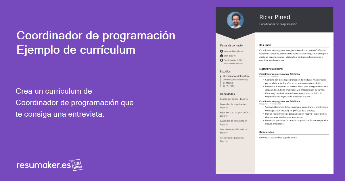 Ejemplos de Curriculum Vitae Coordinador de programación (Plantilla y 20+ Consejos)