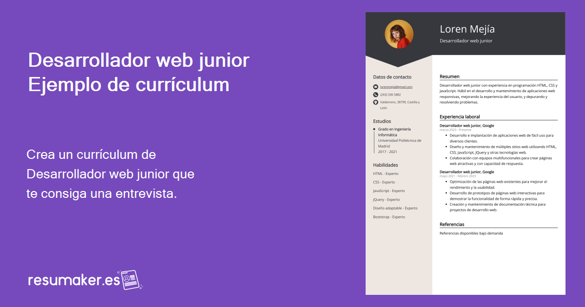 Curriculum Vitae Desarrollador web junior: Ejemplo y Guía (Nivel de Entrada y Senior Jobs)