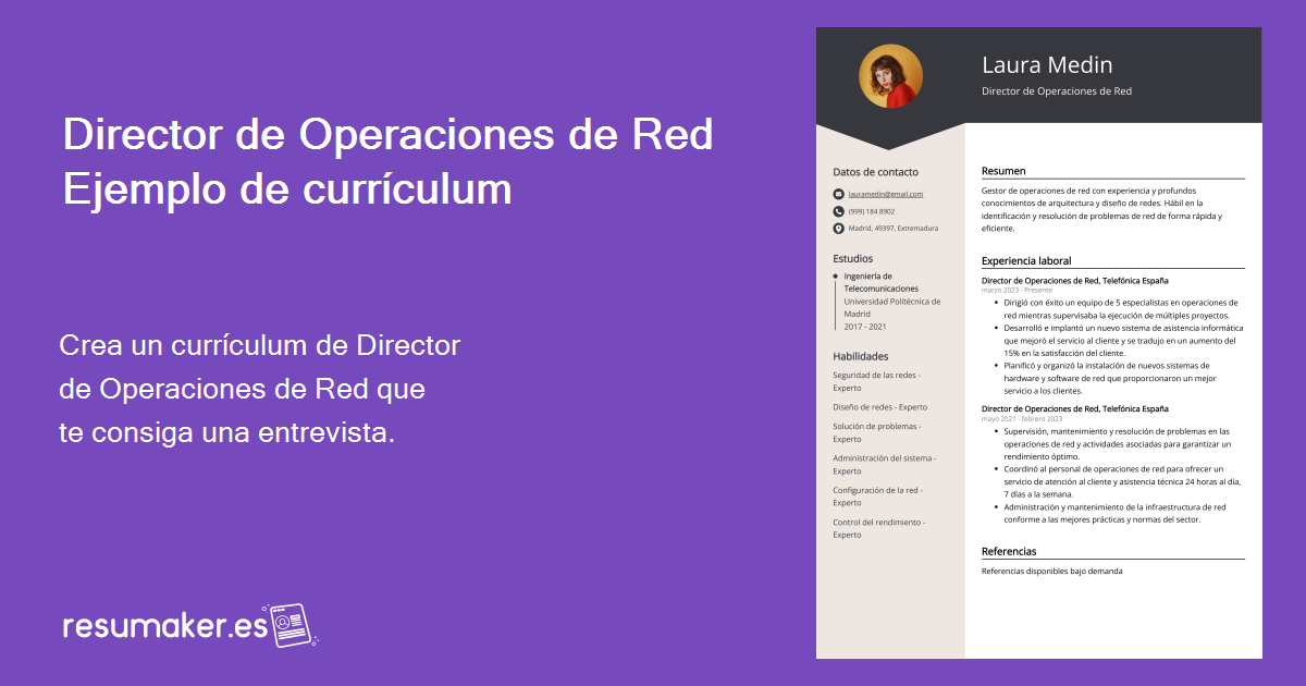 Currículum Vitae Director de Operaciones de Red: Descripción del puesto ...