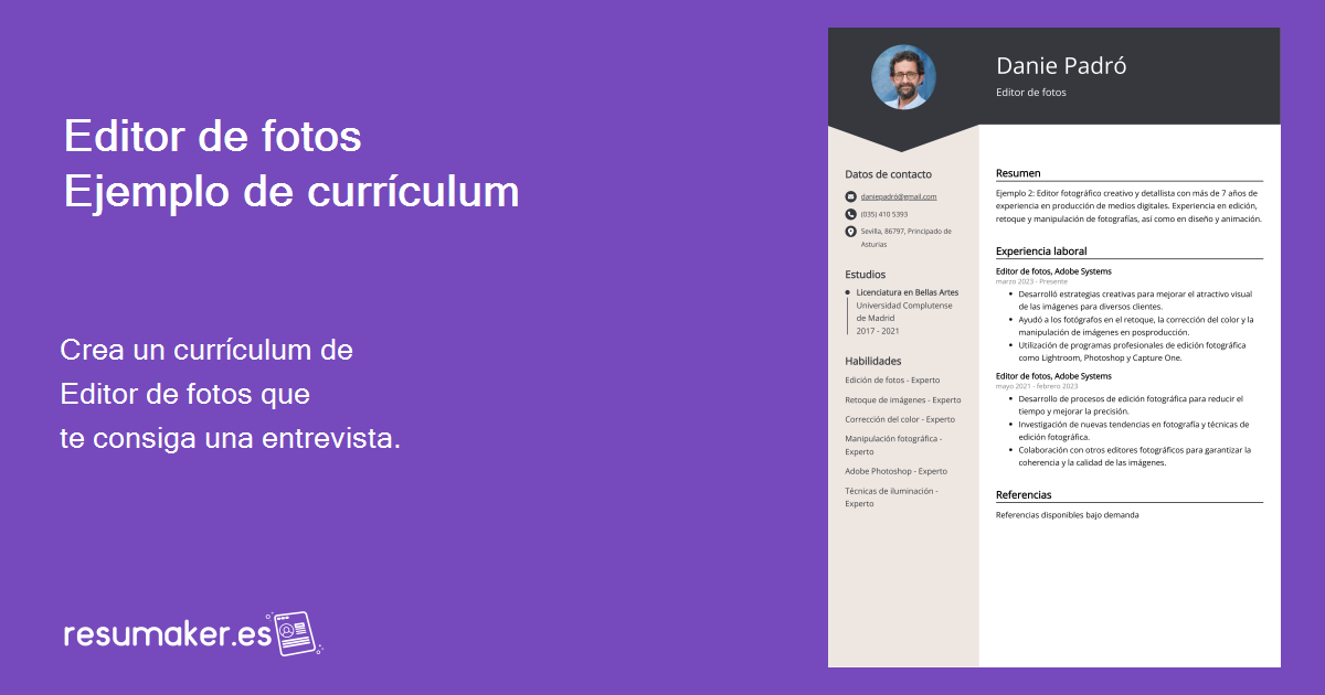 Ejemplos de Curriculum Vitae Editor de fotos (Plantilla y 20+ Consejos)