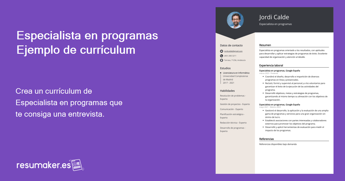 Ejemplos de Curriculum Vitae Especialista en programas (Plantilla y 20 ...