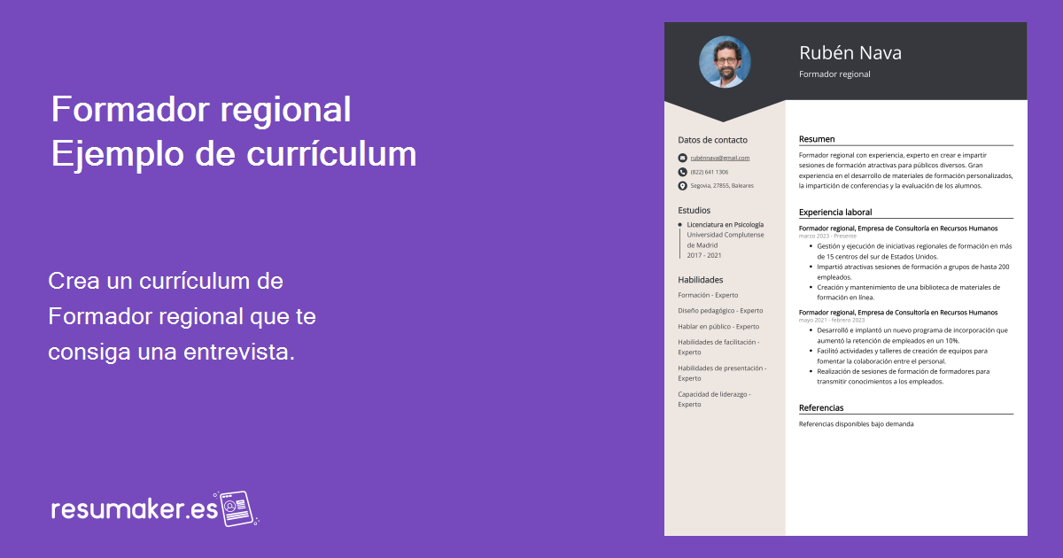 Ejemplos de Curriculum Vitae Formador regional (Plantilla y 20+ Consejos)