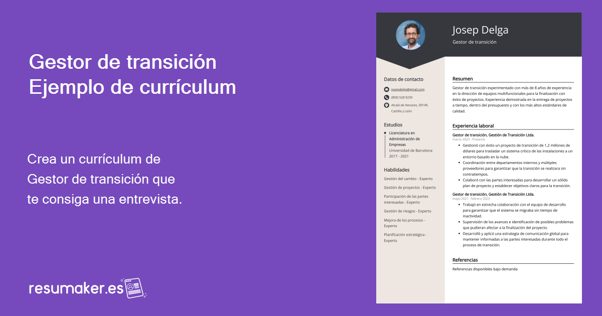 Ejemplos de Curriculum Vitae Gestor de transición (Plantilla y 20 ...