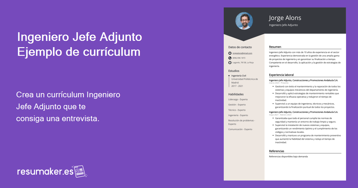 Ingeniero Jefe Adjunto Ejemplo de currículum para 2025