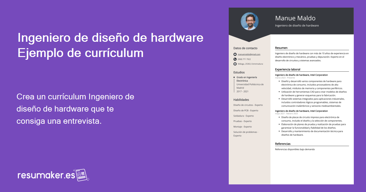 Curriculum Vitae Ingeniero de diseño de hardware: Ejemplo y Guía ...