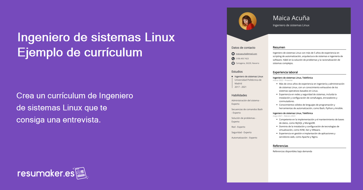 Currículum Vitae Ingeniero de sistemas Linux: Descripción del puesto ...