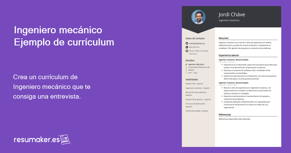 Currículum Vitae Ingeniero mecánico: Descripción del puesto, ejemplo y guía