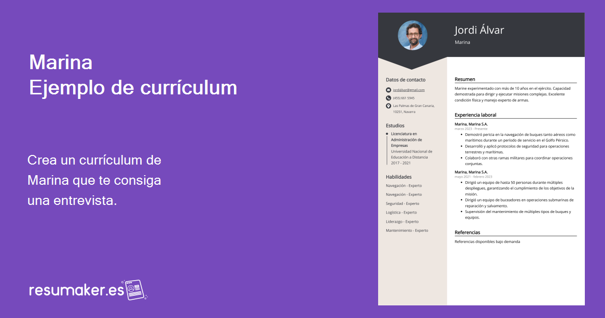 Currículum Vitae Marina: Descripción del puesto, ejemplo y guía