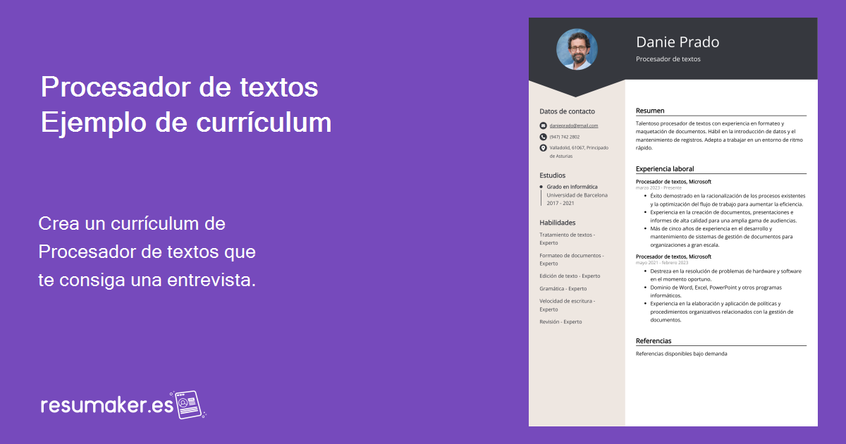 Procesador de textos Ejemplos de Curriculum Vitae y Guía