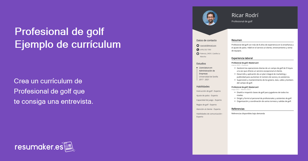 Curriculum Vitae Profesional de golf: Ejemplo y Guía (Nivel de Entrada ...