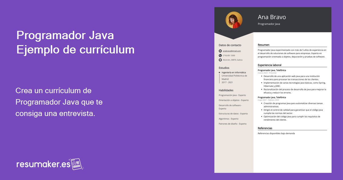 Curriculum Vitae Programador Java: Ejemplo y Guía (Nivel de Entrada y Senior Jobs)