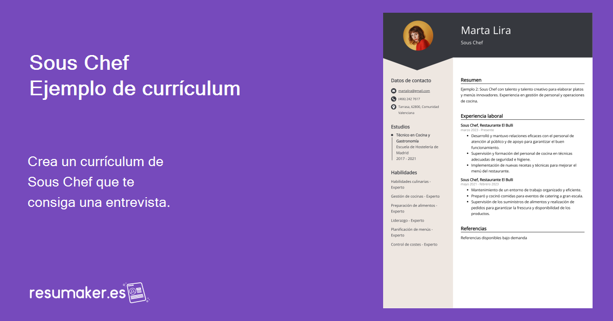 Ejemplos de Curriculum Vitae Sous Chef (Plantilla y 20+ Consejos)