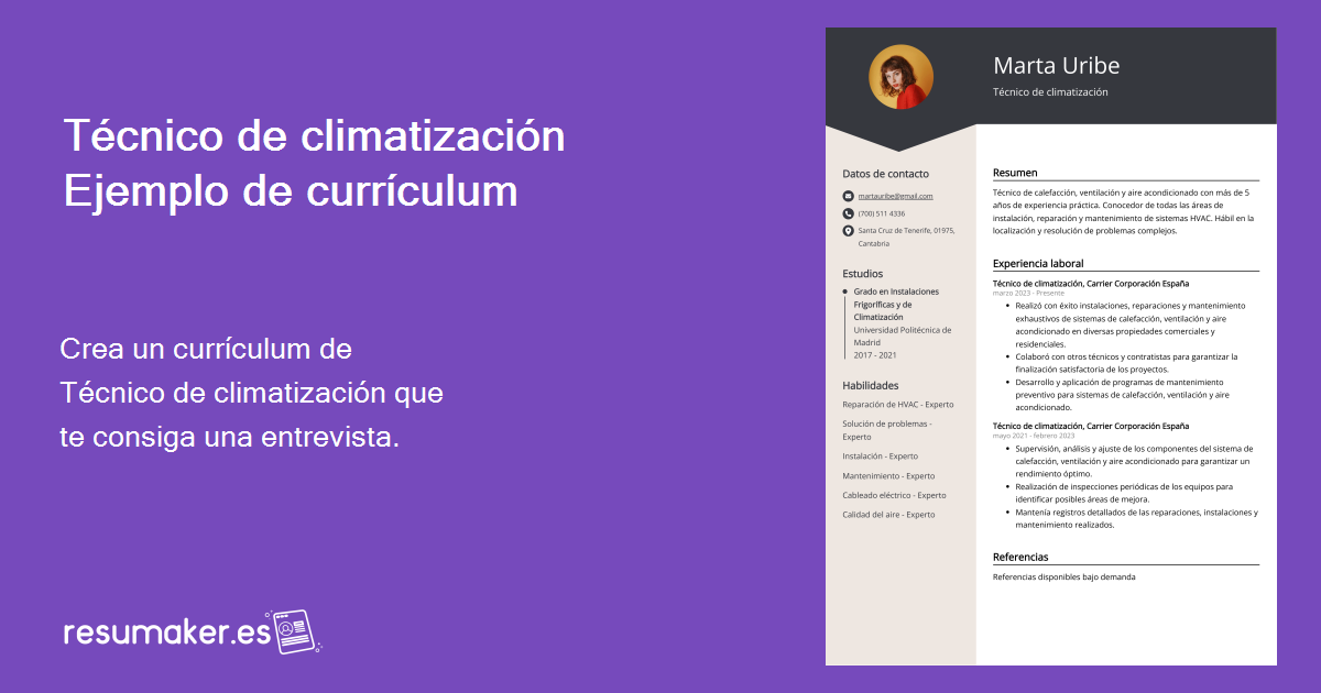 Curriculum Vitae Técnico de climatización: Ejemplo y Guía (Nivel de ...
