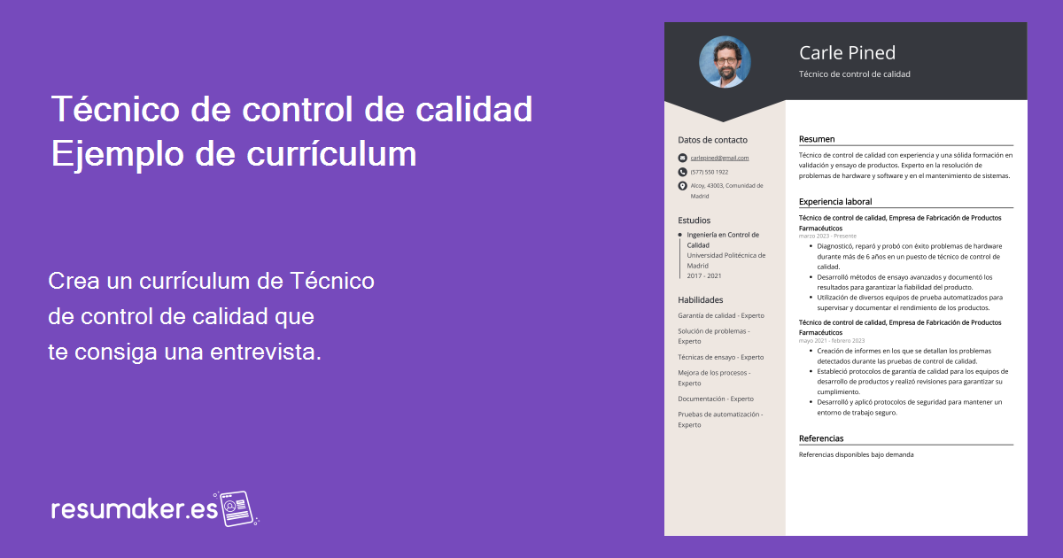 Ejemplos de Curriculum Vitae Técnico de control de calidad (Plantilla y 20+ Consejos)